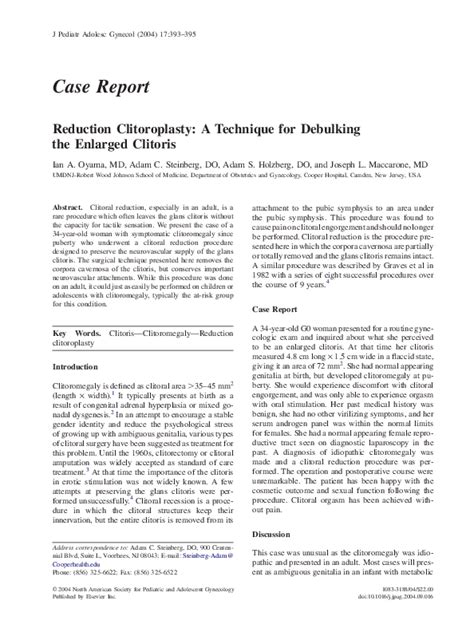 Pdf Reduction Clitoroplasty A Technique For Debulking The Enlarged