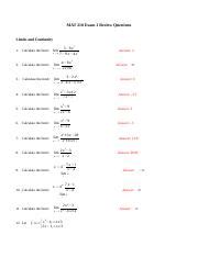 MAT Exam Review Docx MAT Exam Review Questions Limits And Continuity X