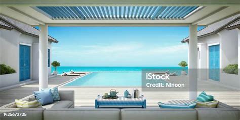 빌라 파빌리온 산토리니 스타일 수영 수영장과 바다 전망여름 개념3d 렌더링 수영장 스포츠 경기장에 대한 스톡 사진 및 기타 이미지 수영장 스포츠 경기장 바다 집