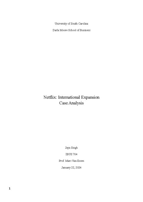 Case Analysis 1 Netflix University Of South Carolina Darla Moore