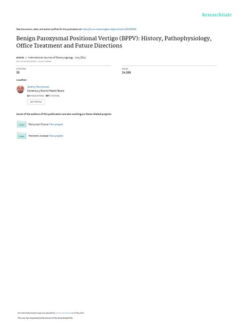 Vppb Pdf Vertigo Vestibular System