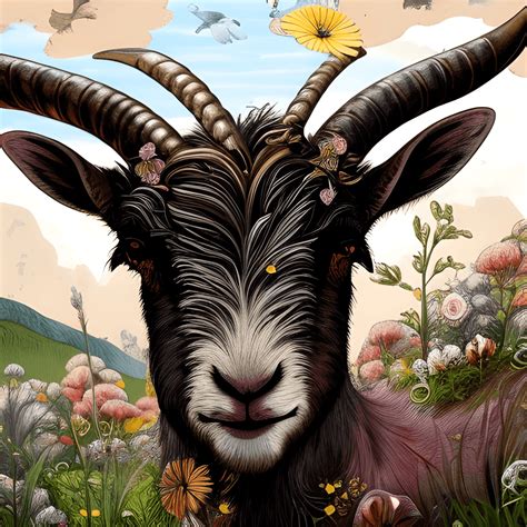 Whimsical Farm And Super Detailed Scottish Highland Goat Shell Cartoon