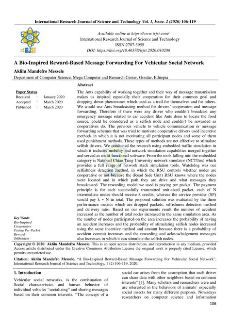 Pdf A Bio Inspired Reward Based Message Forwarding For Vehicular Social Network