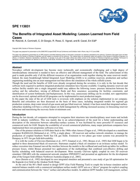 Pdf The Benefits Of Integrated Asset Modeling Lesson Learned From