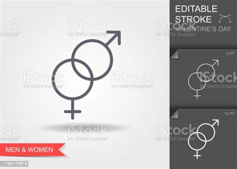 성별 남성과 여성 교차 편집 가능한 스트로크가 있는 윤곽선 아이콘 그림자가 있는 사랑의 선형 기호 편집 가능한 스트로크에 대한
