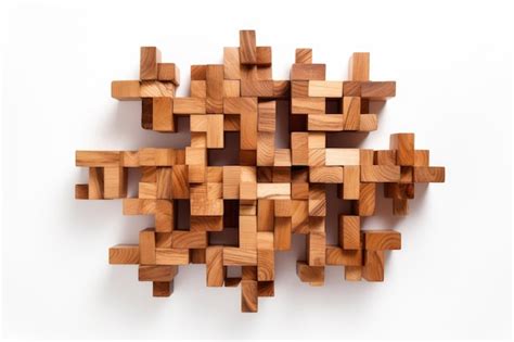 Premium Photo Handcrafted Wooden Puzzle Isolated On White Background