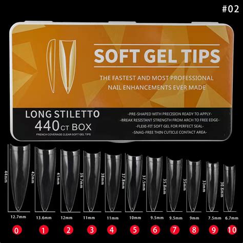 Stiletto Long Half Cover Soft Gel Nail Tips 440pcs Clear B
