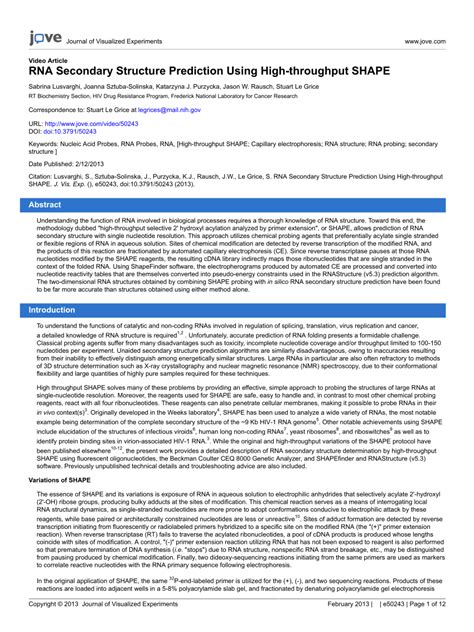 PDF RNA Secondary Structure Prediction Using High Throughput SHAPE