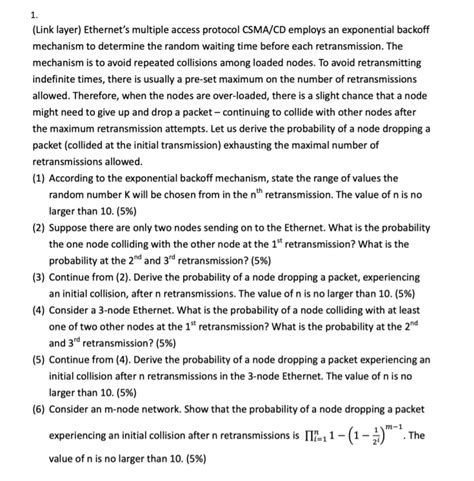 Solved 1 Link Layer Ethernets Multiple Access Protocol