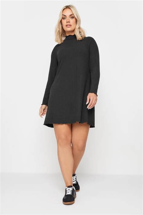 Yours Curve Plus Size Black And Pink Ditsy Floral Print Smock Tunic Dress