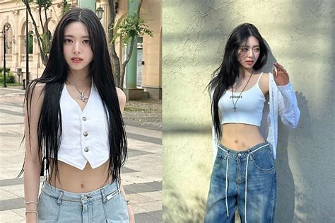 여행중 크롭티 입고 너무 예뻐 난리난 유명 여가수허리강조 크롭티데님패션 어썸클