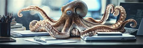 Office Style Octopus Amidst Papers And Technology Stock Illustration Illustration Of Inspiring