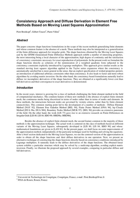 Pdf Consistency Approach And Diffuse Derivation In Element Free