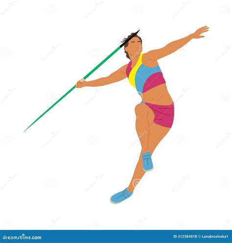 Young Female Athlete Throwing Javelin Vector Art Stock Vector