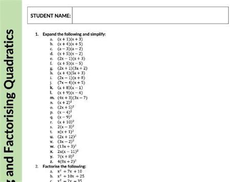 Expanding And Factorising Quadratics Algebra Ks3gcse Teaching Resources