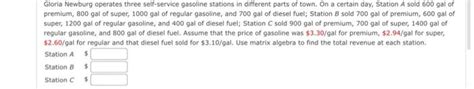 Solved Gloria Newburg Operates Three Self Service Gasoline Chegg