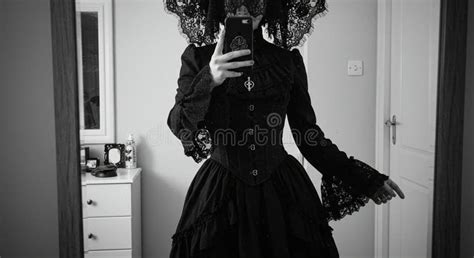 A Person Stands In A Room Taking A Mirror Selfie Dressed In Victorian