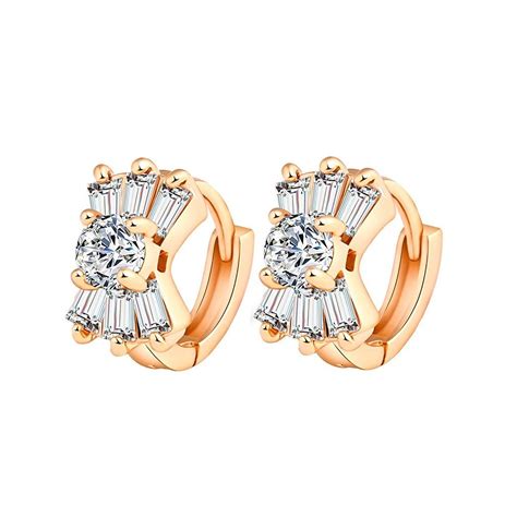7 31 18k Gold Plated Cubic Zirconia Hoop Huggies Earrings For Women