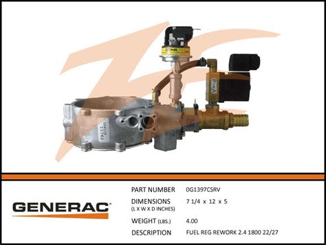 Generac 0g1397csrv Fuel Regulator Assembly 2 4l 22kw 27kw 1800 Rpm