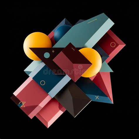 A 3d Abstract Composition Of Geometric Shapes Featuring Spheres Cubes Stock Illustration