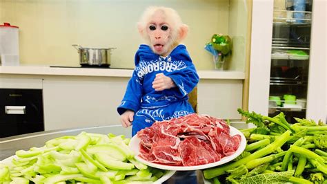 Bibi Monkey Helps Dad Cook Beef Shank Yummy Youtube