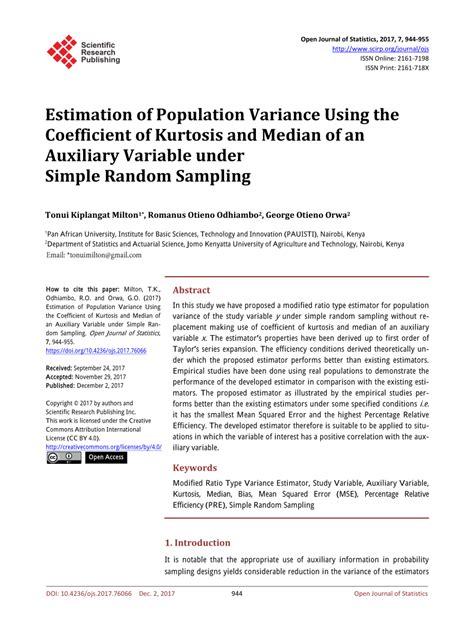 Pdf Estimation Of Population Variance Using The Coefficient Of