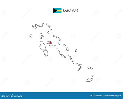 Hand Draw Thin Black Line Vector Of Bahamas Map With Capital City