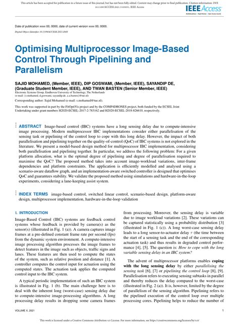 Pdf Optimising Multiprocessor Image Based Control Through Pipelining And Parallelism