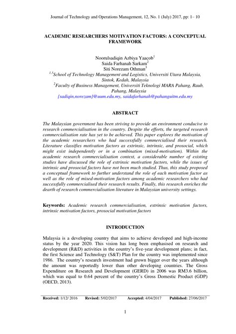 Pdf Academic Researchers Motivation Factors A Conceptual Framework