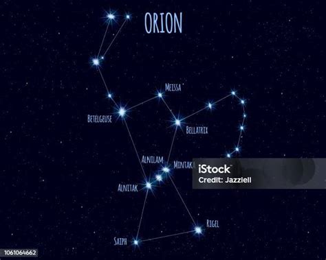 오리온 별자리 기본적인 스타의 이름으로 벡터 일러스트 레이 션 베텔게우스 별에 대한 스톡 벡터 아트 및 기타 이미지 베텔게우스 별 별 별자리 Istock