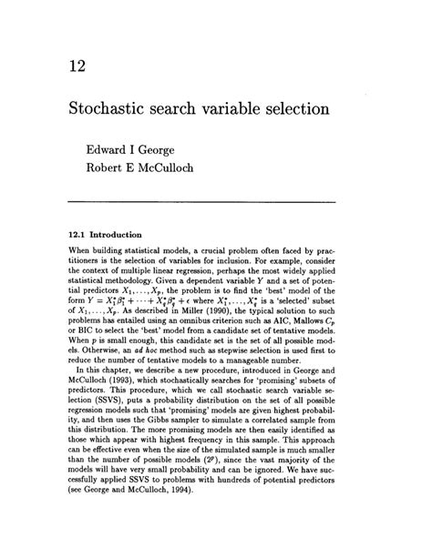 Pdf Stochastic Search Variable Selection