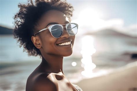 Premium Ai Image A Woman Wearing Sunglasses On A Beach