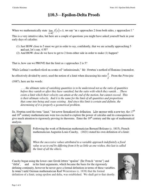 Notes 103 Epsilon Delta Proofs Pdf Calculus Logic