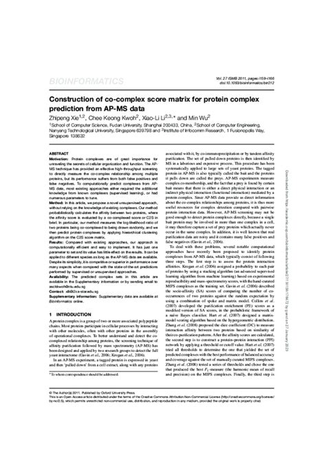 Pdf Construction Of Co Complex Score Matrix For Protein Complex