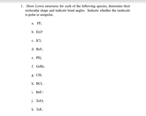 Solved 1 Draw Lewis Structures For Each Of The Following Chegg