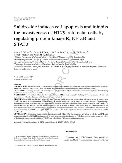 2021 Salidroside Induces Cell Apoptosis And Inhibits The Invasiveness