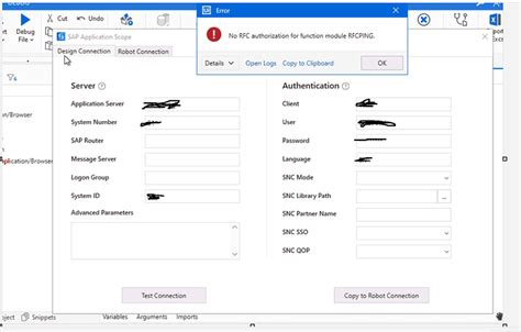 Issue Connecting To Sap Via Bapi Activity Rfc Authorization Error Activities Uipath
