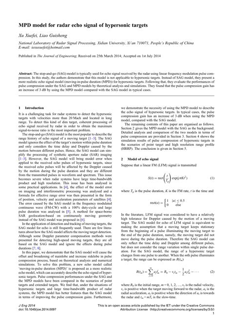 pdf mpd model for radar echo signal of hypersonic targets