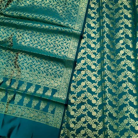 Teal Moglai Jaal Satin Silk Banarasi Suit Mohsin Textiles