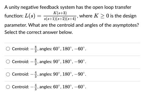 Solved A Unity Negative Feedback System Has The Open Loop Chegg