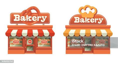 빵집 프레첼 간판이 있는 상점 세트 생과자가 놓여있는 진열장이있는 상점 3차원 형태에 대한 스톡 벡터 아트 및 기타 이미지 3차원 형태 Brand Name Video