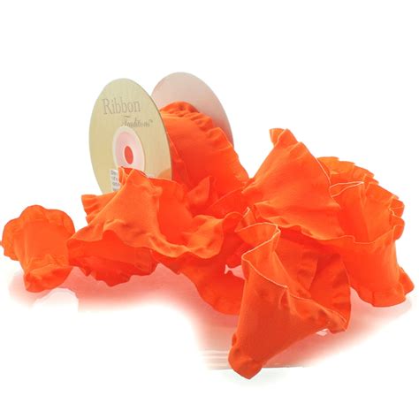 Orange Satin Double Ruffle Ribbon HairBow Center