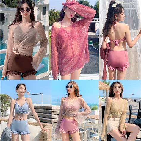 พร้อมส่งจากไทย ชุดว่ายน้ำแฟชั่นเกาหลี ทูพีชบิกินี่ เซ็ท3ชิ้น เสื้อ
