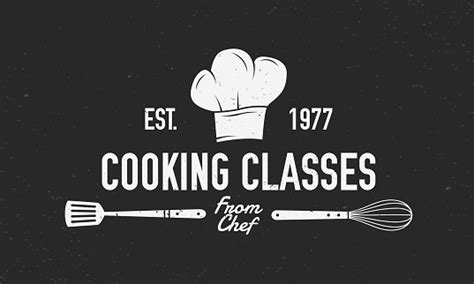 요리사 빈티지 로고입니다 요리 클래스 템플릿 로고 요리사의 모자 주걱 및 거품 음식 스튜디오 요리 과정 요리 학교에 대 한 라벨 배지 포스터 벡터 일러스트 가정 생활에 대한