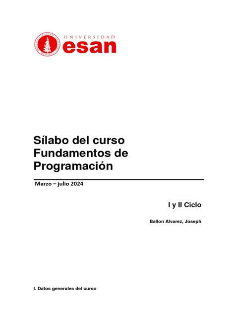 Fundamentos De Programación Silabo 2024 1 Pdf Programación De