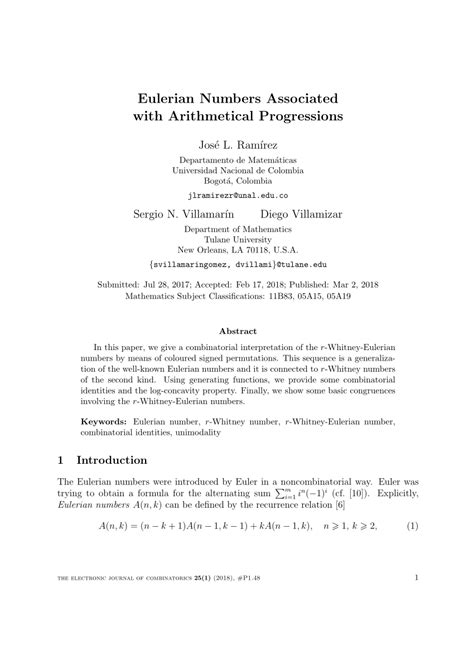 Pdf Eulerian Numbers Associated With Arithmetical Progressions