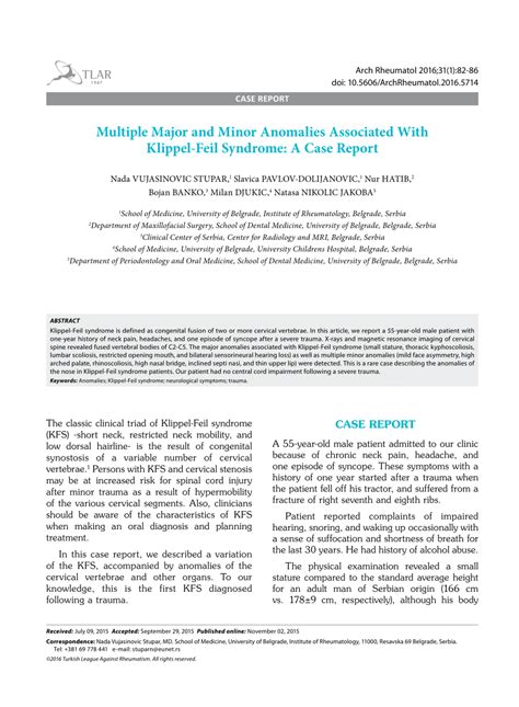 Pdf Multiple Major And Minor Anomalies Associated With Klippel Feil
