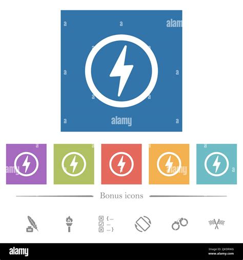 Lightning In Circle Outline Flat White Icons In Square Backgrounds 6