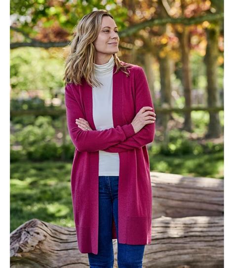 Beerensaft Lange Offene Strickjacke Aus Merinowolle Und Kaschmir Für