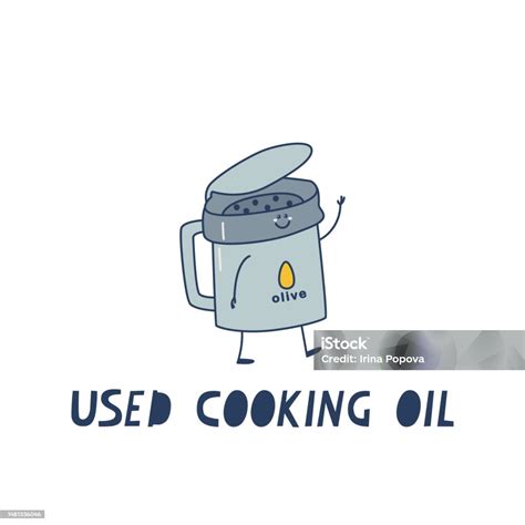 폐기물 분류 사용 된 식용유 해바라기 또는 올리브 오일의 재사용을위한 용기 또는 항아리 디자인을 위한 흰색 배경 그림에 격리된 귀여운 벡터 난방유에 대한 스톡 벡터 아트 및